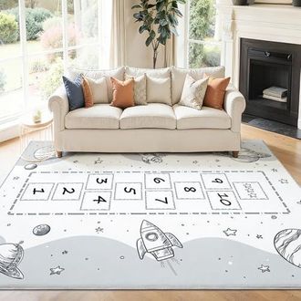 Generic Tapis Rond Salon 140 x 200 cm, Lavable Antid&eacute;rapant Tapis, Th&egrave;me De lespace Marelle pour Enfants Carr&eacute;s Imprim&eacute; Carpette pour la Chambre la Salle &agrave; Ma
