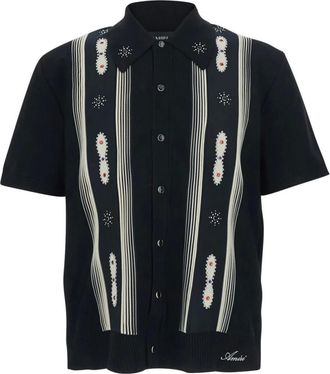 Amiri Homme, Tops, Noir, Taille: XL Chemise &Agrave; Col Pointu Et D&eacute;tails Perl&eacute;s Sur Le Devant