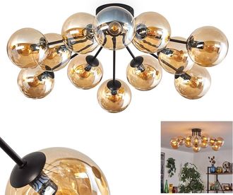 HOFSTEIN Deckenleuchte Gastor, Deckenlampe aus Metall/Glas in Schwarz/Bernsteinfarben, Leuchte im modernen Retro/Vintage-Design mit Schirmen aus Glas (&Oslash; 15 cm)