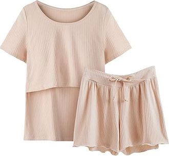 Generic LOIJMK Chemise de nuit dallaitement Femme Pyjama Manches Vêtements de Nuit Allaitement Femmes Chemise et Ensemble T Bébé Maternité Tops Short Maternit