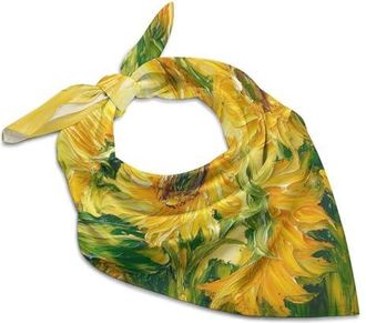 Generic Écharpe carrée en soie légère avec motif tournesol - Écharpe vintage à fleurs pour cheveux - Respirant - Cadeau pour femme et homme, multicolore, 46x4