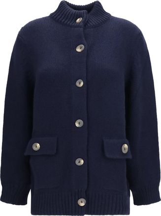 Ella Womens High Neck Cashmere Cardigan Navy Blue Puffer Jackets