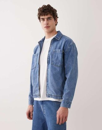 Abercrombie & Fitch Workwear-Jeansjacke in Indigoblau mit Rei&szlig;verschluss