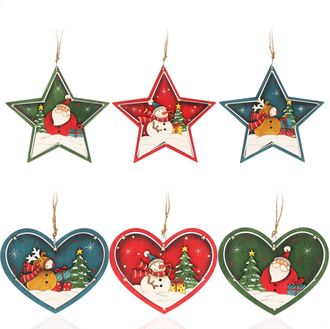 Com-Four 6X Holzanhänger für den Weihnachtsbaum - Christbaumschmuck aus Holz - Holzverzierung Weihnachtsdeko mit bunten Motiven - Dekoration für den Weihnachts
