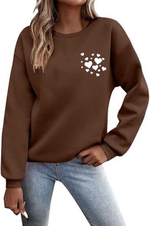 Generic Sweat &agrave; capuche &agrave; col rond imprim&eacute; tendance pour la Saint-Valentin 2026, marron, XL