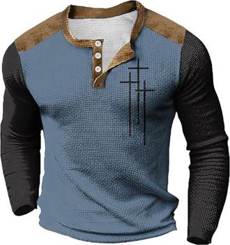 Generic Polo Henley pour homme grande taille avec col rond 1/4 de bouton, t-shirt &agrave; manches longues, l&eacute;ger, respirant, s&eacute;chage rapide, haut de sport, t-shirt 