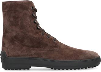Tod's Mens Lace-Up Suede Ankle Boots Brown Calf