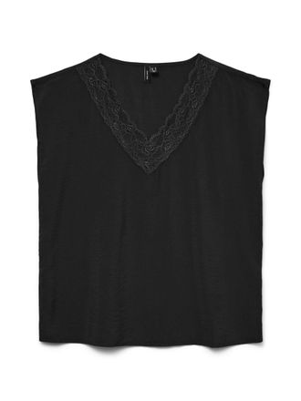 Vero Moda Damen Vmsafa Sl V-Neck Lace Top WVN Ga Noos, Black, X-Large