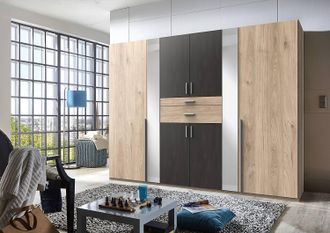 Wimex home24 Drehtürenschrank Odessa 270cm Braun/Eiche Hell Dekor/Grau