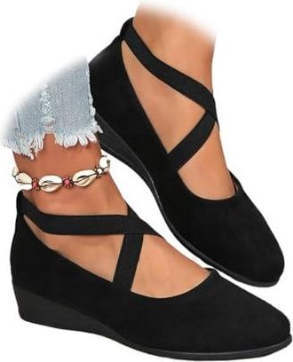 Generic Chaussures de ballet &eacute;l&eacute;gantes et confortables &agrave; enfiler avec talon compens&eacute; &eacute;lastique &agrave; la cheville - Chaussures de danse orthop&eacute;diques d&eacute;contract&eacute;es