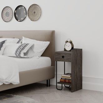 Decortie Decortie Sirius Table de chevet moderne Module droit Caf&eacute; fonc&eacute; Largeur 32cm