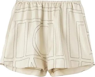 Toteme Monogram-Embroidered Silk Shorts - Beige