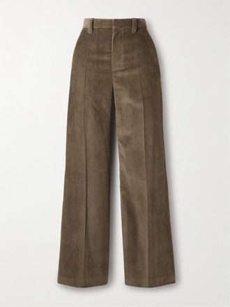 Brunello Cucinelli Pantalon Large En Velours De Coton Côtelé - Marron