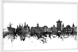artboxONE Poster mit weißem Rahmen 30x20 cm Städte Amsterdam Skyline Watercolor Black - Bild Amsterdam