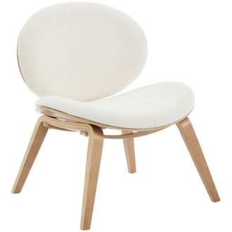 Sweeek Sweeek - Relaxsessel mit gebogenem Holz und strukturiertem Boucl&eacute;-Bezug, Strukuriertes Boucl&eacute;, Eichenfarben