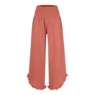 Generic Pantalon palazzo &agrave; jambe large pour femme en lin et coton, taille haute &eacute;lastique, contr&ocirc;le du ventre, pantalon &agrave; enfiler, coupe d&eacute;contract&eacute;e, pantalo