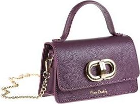 Pierre Cardin Sac à main pour femme en cuir véritable Made in Italy 19,5 x 10 x 7 cm 1970, aubergine, Taille unique