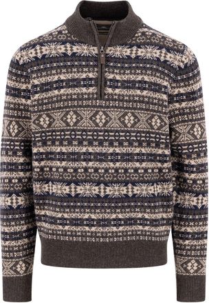 Fynch-Hatton Pullover aus Reiner Wolle mit Norwegermuster und Troyer-Kragen Dark Chocolate/XL