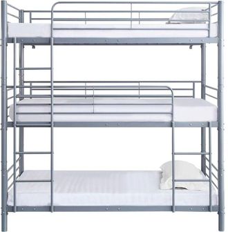 Habitat et Jardin Habitat Et Jardin - Lit superpos&eacute; en m&eacute;tal triple 90 x 190 cm - R&eacute;sistant aux chocs - Pour espaces limit&eacute;s - Design minimaliste gris