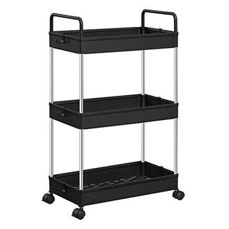 Songmics Chariot de Rangement 3 Niveaux, Étagère de Cuisine avec roulettes, Organisateur de Salle de Bain, Gain de Place, avec Poignées, 23,6 x 42 x 67,6 cm, N