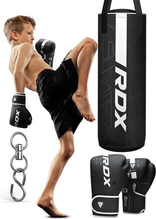 RDX Sports 12 KG Gefüllt Boxsack Kinder mit Boxhandschuhe und Drehwirbel, 60 cm Hängend Box Set Für Boxen Kickboxen MMA Muay Thai Karate, Punchingsäcke für Junge