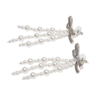 Self Portrait Bow Pearl Waterfall Earrings - White
