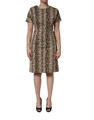 Dolce & Gabbana Womens Brown Dg Logo Chain Short-Sleeve Sheath Dress