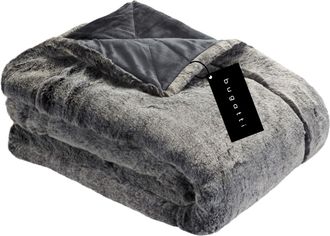 Bugatti Kunstfell Decke 150x200 cm - Kuscheldecke aus hochwertigen Fellimitat grau, Tagesdecke mit toller Felloptik, extra weiche und angenehm wärmende Fellde