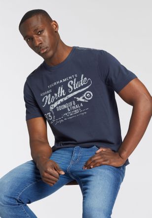 Man's World T-Shirt MANS WORLD, Herren, Gr. 4XL (68/70), blau (dunkelblau), Single Jersey, Obermaterial: 100% Baumwolle, bedruckt, normal, Rundhals, Shirts T-Shir