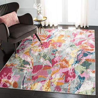 Safavieh Traditionell Teppich für Wohnzimmer, Esszimmer, Schlafzimmer - Lillian Collection, Kurzer Flor, Grau und Rosa, 122 X 183 cm