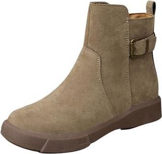 Generic Bottines d&eacute;contract&eacute;es et &eacute;l&eacute;gantes pour femme - Bout rond - Fermeture &eacute;clair lat&eacute;rale - Talon plat - Confortable - &Agrave; enfiler - Pour lext&eacute;rieur, kaki,