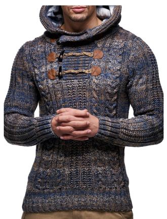LEIF NELSON Herren Strickpullover mit Kapuze Braun/Hochwertiger Winterpullover in Regular Fit, ideal für Casual und Business, Langarm Größe XXXL