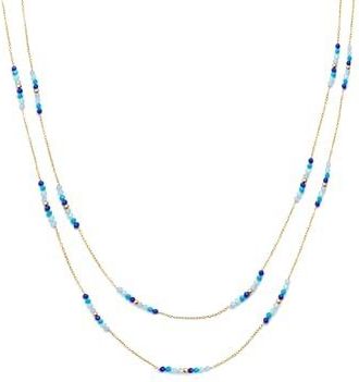 Singularu Collier Long Crystal Sea. Acier avec Plaqué or 18 carats et Verre. Bijoux pour Femme