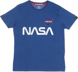 Alpha Industries Reflektierendes NASA-Logo Blaues T-Shirt - - Tops - Herren - Blau - XL