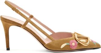 Valentino Garavani Slingback-Pumps mit Blumenstickerei 80mm - Braun