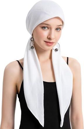 ZLYC Bandeau chimio pré-noué pour femme - Bonnet léger avec tête de mort - Blanc uni, Blanc uni., taille unique