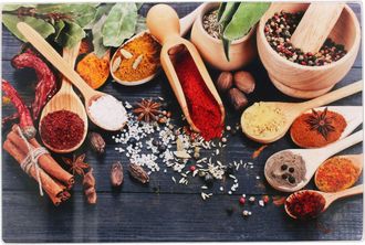 MamboCat Schneidebrett aus geh&auml;rtetem Glas mit Gew&uuml;rz-Dekor I (LxB) 30x20 cm I Kratzfest & hygienisch I Glas Servierplatte f&uuml;r Fleisch, Fisch, Gem&uuml;se & Obst mi