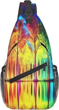Generic Rainbow Forest Reflection Sac &agrave; bandouli&egrave;re de voyage pour homme Sac &agrave; dos de randonn&eacute;e