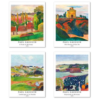 Berkin Arts Kunstdruck Ungerahmt Landschaft Bilder Set von 4, Poster Größe: 20x25 cm Premium Kunstpapier Wanddeko Stilvolles Bunt ländliche Landschaft Passenden B
