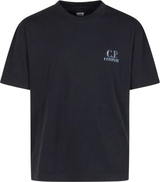C.P. Company C.p. Company, Homme, Tops, Bleu, Taille: XL T-Shirt Logo Confort 30/1 en Jersey