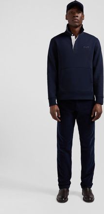 Eden Park Sweatshirt Col Maillot En Coton M&eacute;lang&eacute; Bleu Marine Coupe Relaxed Application Tissus Carreaux