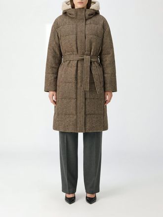 Brunello Cucinelli Langer Daunenmantel aus Schurwolle mit Shearling-Kapuze