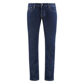 Moorer Homme, Jeans, Bleu, Taille: W33 Jean Slim Fit avec Logo en Cuir