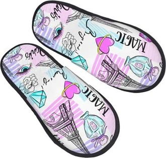 Generic Tour Eiffel Et Coeurs Homme Femme Chaussures De Maison Antid&eacute;rapantes Chaussons Confortable Slippers Pour Hiver Ext&eacute;rieur Automne M