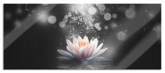 Pixxprint Glasbild Panorama, Wandbild aus Echtglas, Magische Lotusblüte mit Glitzerstaub B&W Detail, 120x50 cm, inkl. Aufhängung und Abstandshalter