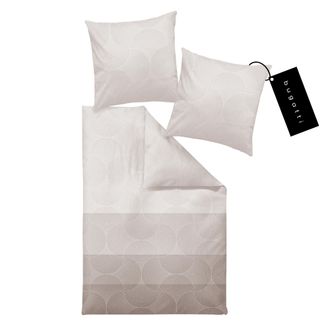 Bugatti Bettw&auml;sche 155 x 220 cm - 100% Baumwolle, 2 teilig mit Rei&szlig;verschluss, anschmiegsam, weich & waschbar, Mako Satinbettw&auml;sche gestreift Natur