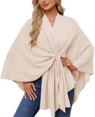 EUDOLAH Femmes Ponchos et Capes Loisirs &Eacute;tole Pull Veste &Eacute;tole &Eacute;charpe Cape Douce &Eacute;l&eacute;gante Pull en Tricot Automne Hiver (Beige)