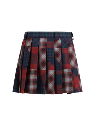 Miu Miu Pleated Patchwork Tartan Skirt - Multicolor