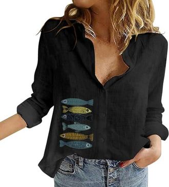 Generic Chemise pour Femmes Coton Et Lin Grande Taille D&eacute;contract&eacute;es Chemisiers Et Blouses D&eacute;t&eacute; Manches Longues Col V L&acirc;che Hauts L&eacute;gers Respirant Tuniques Mo