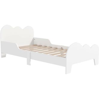 HOMCOM Lit enfant lit au sol enfant 70x140 cm avec barri&egrave;re de s&eacute;curit&eacute;, sommier &agrave; lattes inclus et d&eacute;corations de nuage, blanc-Blanc